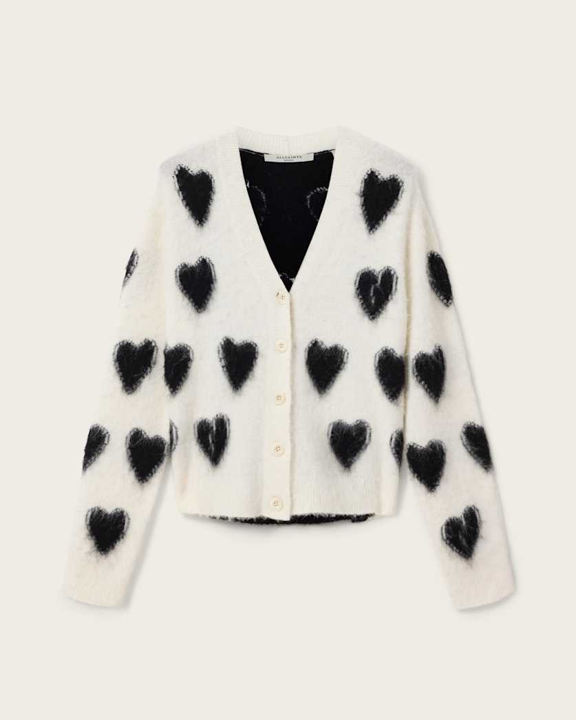 Scatter Heart Cardigan CHALK WHITE/BLACK | ALLSAINTS